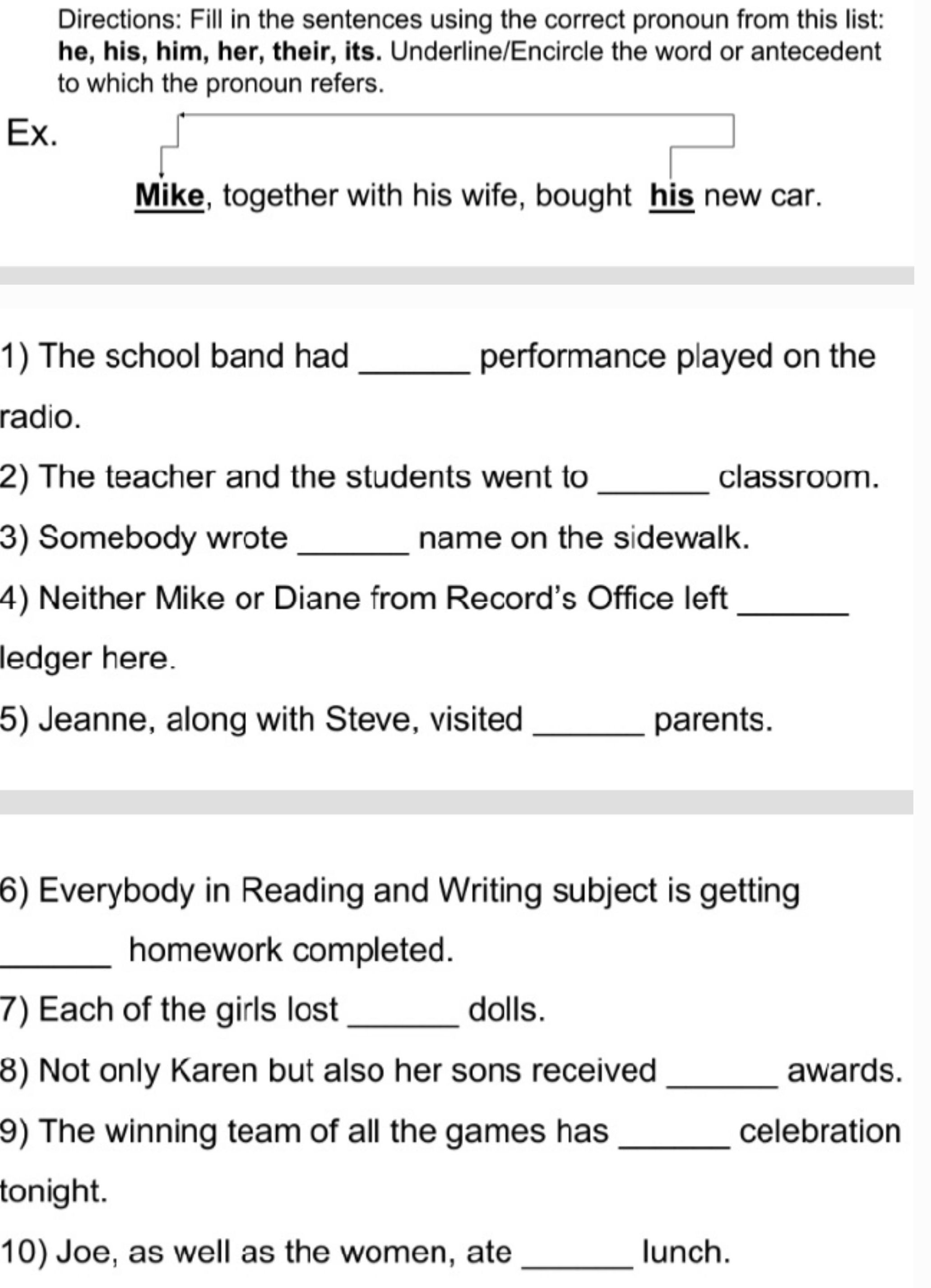 Directions: Fill in the sentences using the | StudyX