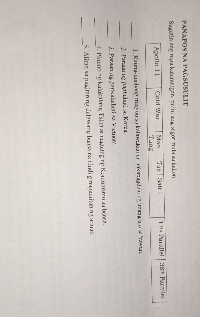 PANAPOS NA PAGSUSULIT Sagutin ang mga | StudyX