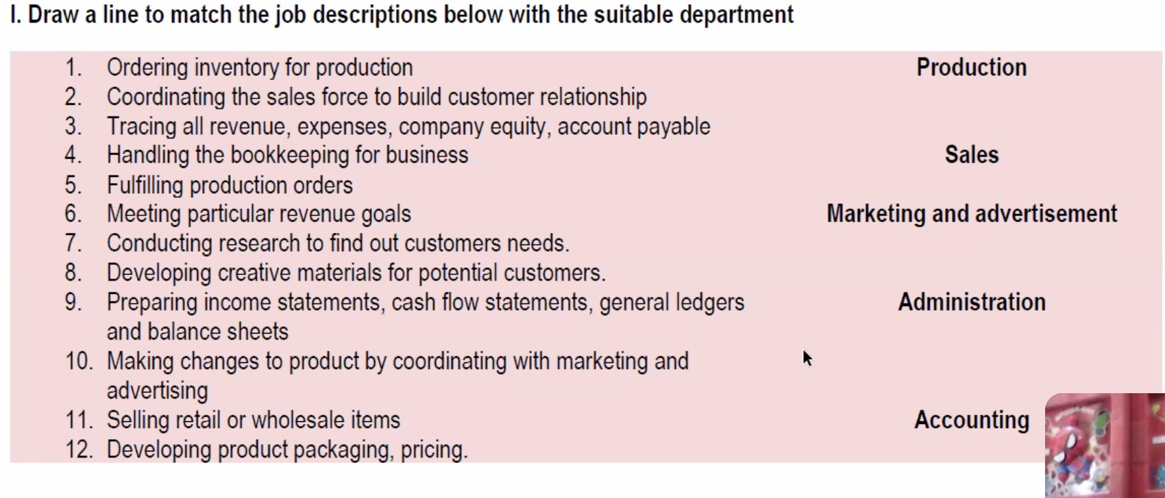 I. Draw a line to match the job descriptions | StudyX