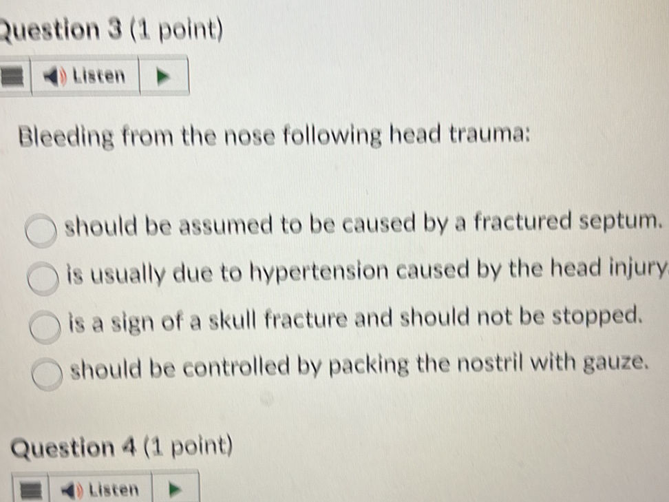 Bleeding from the nose following head | StudyX
