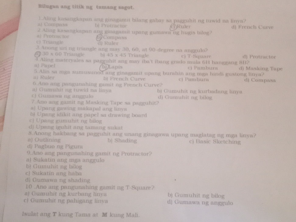 Bilugan ang titik ng tamang sagot. 1. Aling | StudyX