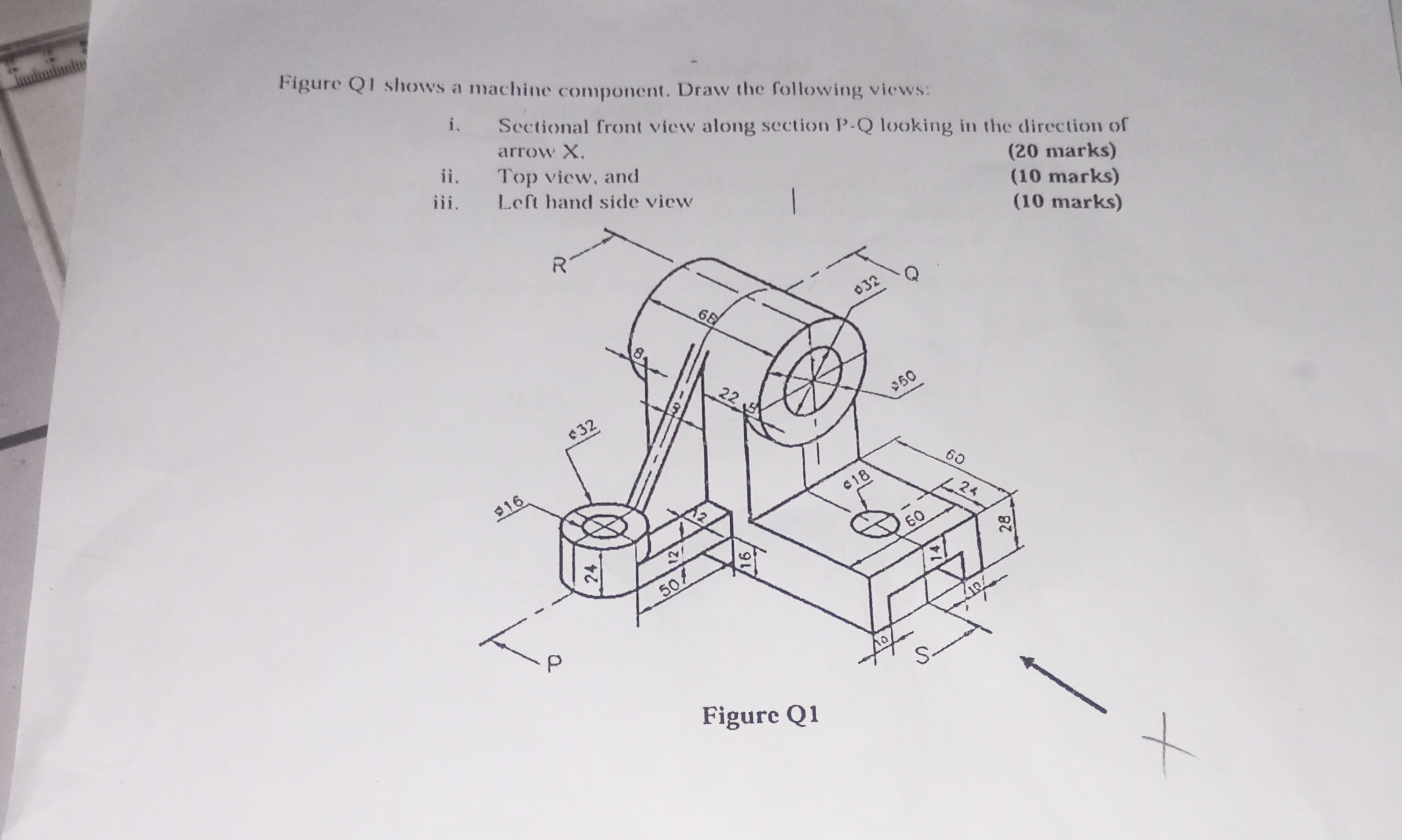 Figure Q1 shows a machine component. Draw | StudyX
