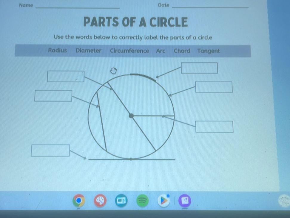 PARTS OF A CIRCLE Use the words below to | StudyX