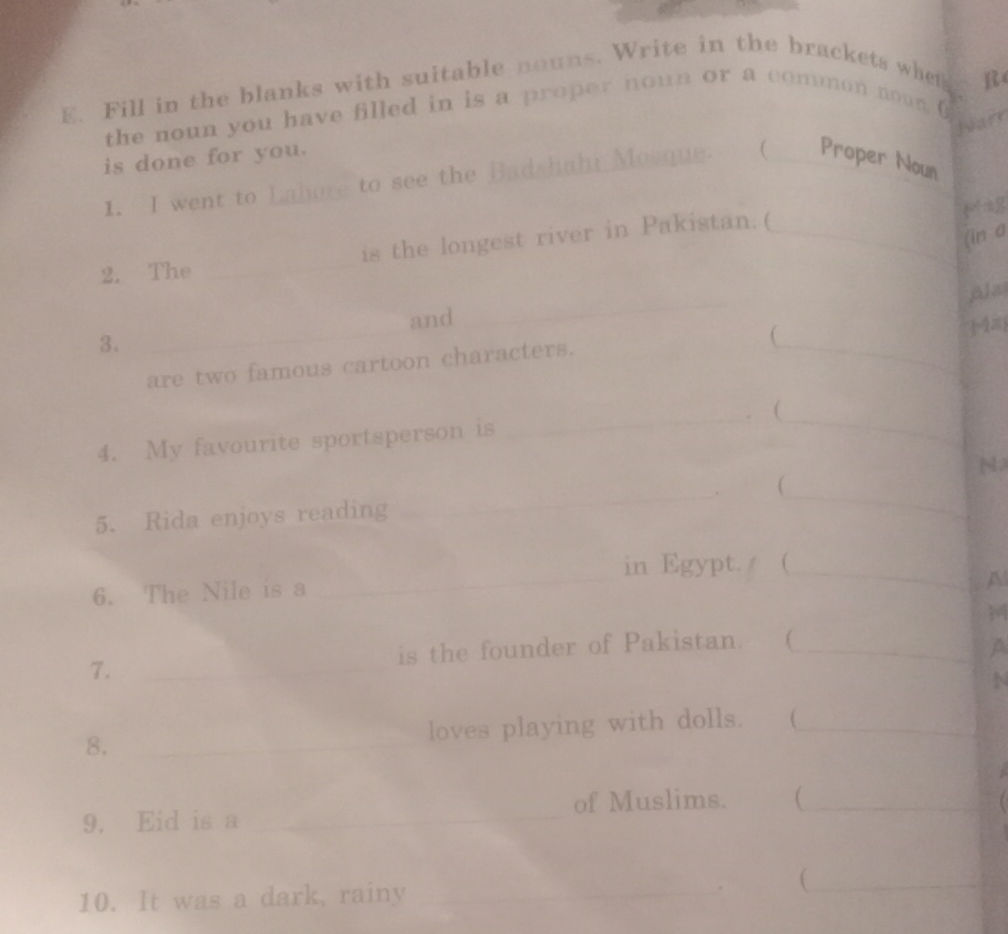 E. Fill in the blanks with suitable nouns. | StudyX