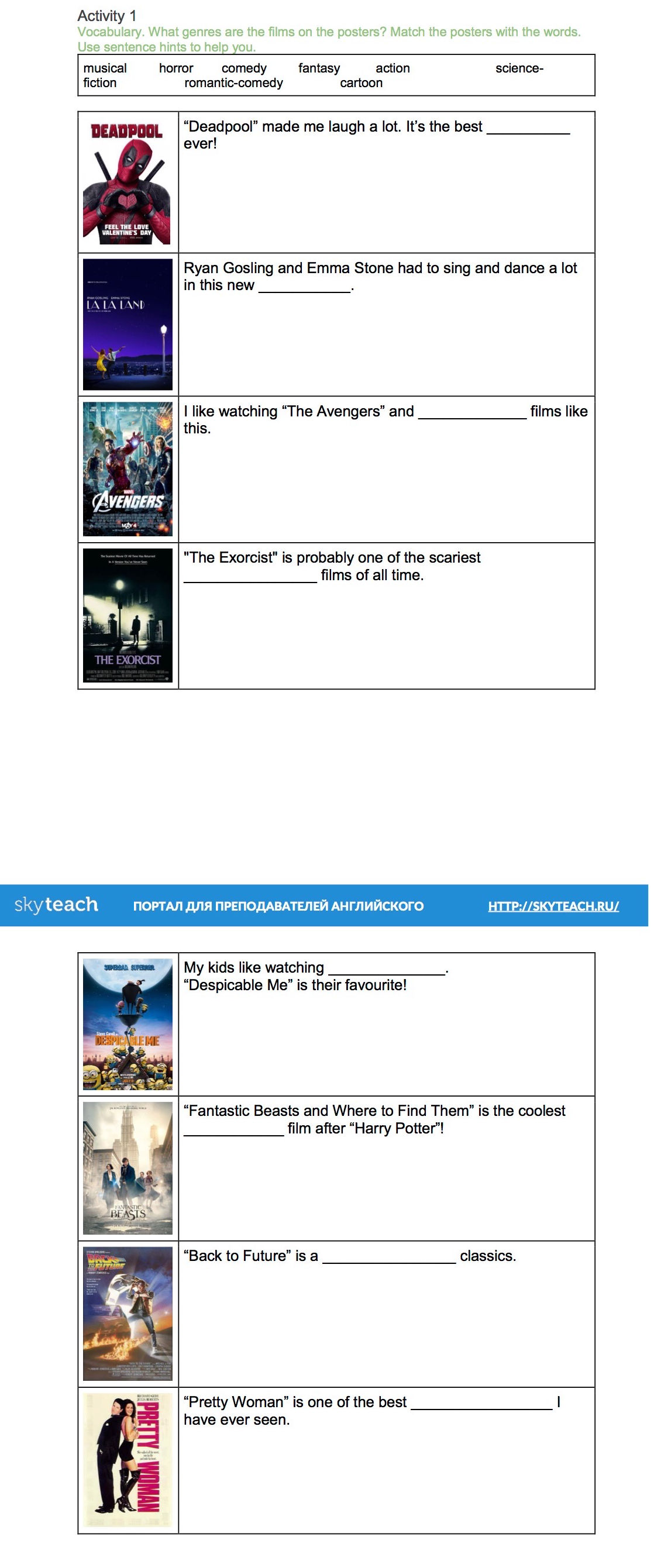 Activity 1 Vocabulary. What genres are the | StudyX