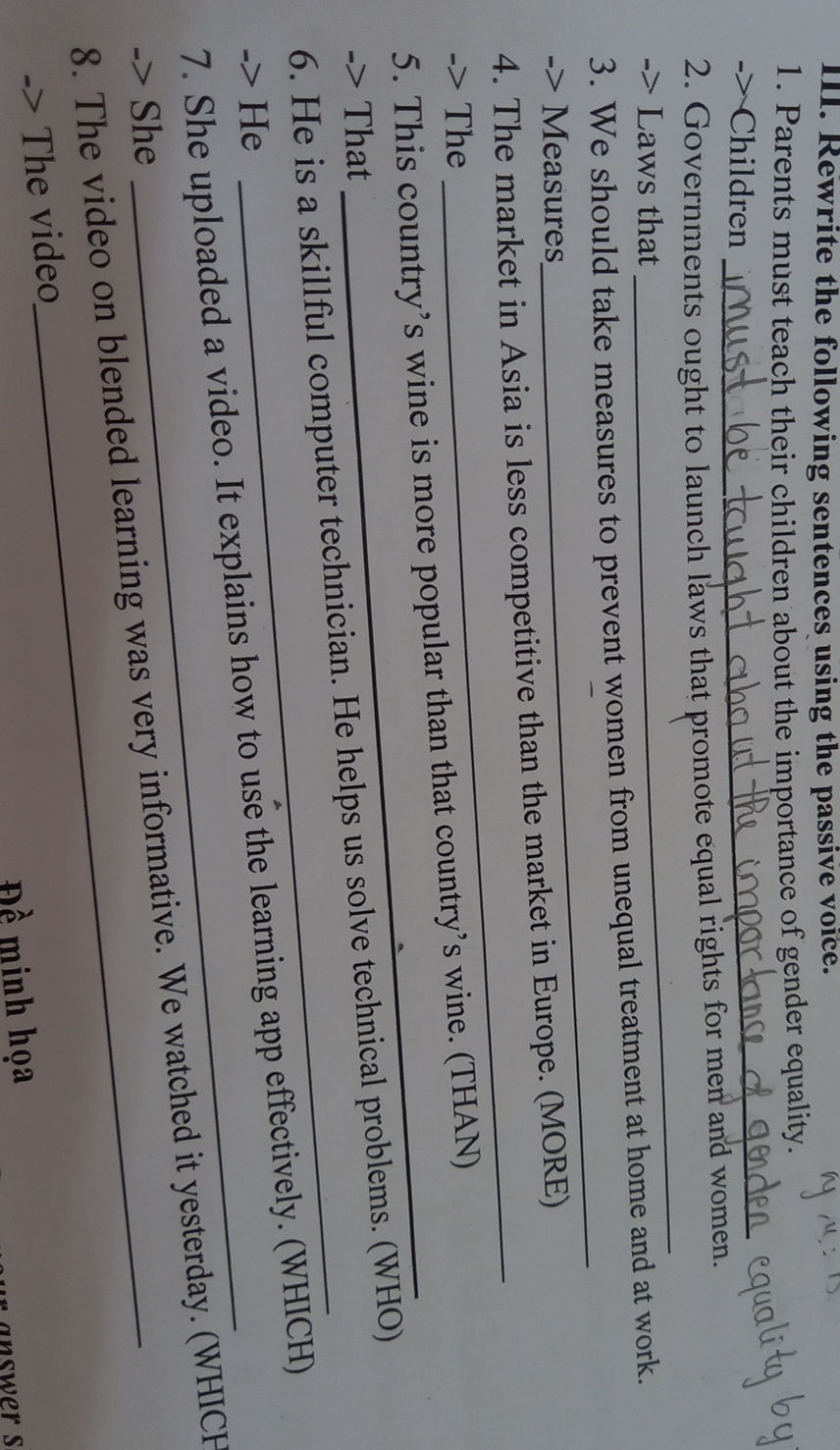 III. Rewrite the following sentences using | StudyX