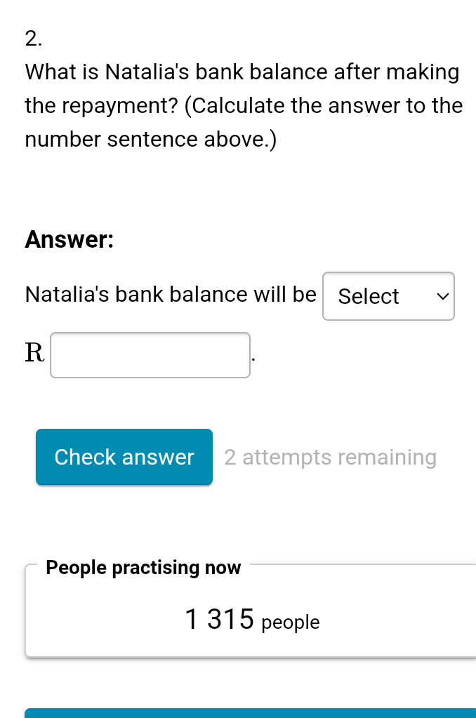 2. What is Natalia's bank balance after | StudyX