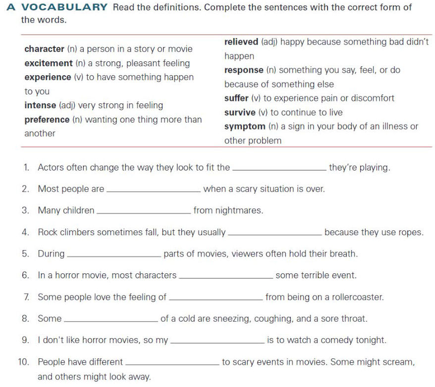 A VOCABULARY Read the definitions. Complete | StudyX