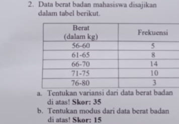 2. Data berat badan mahasiswa disajikan | StudyX