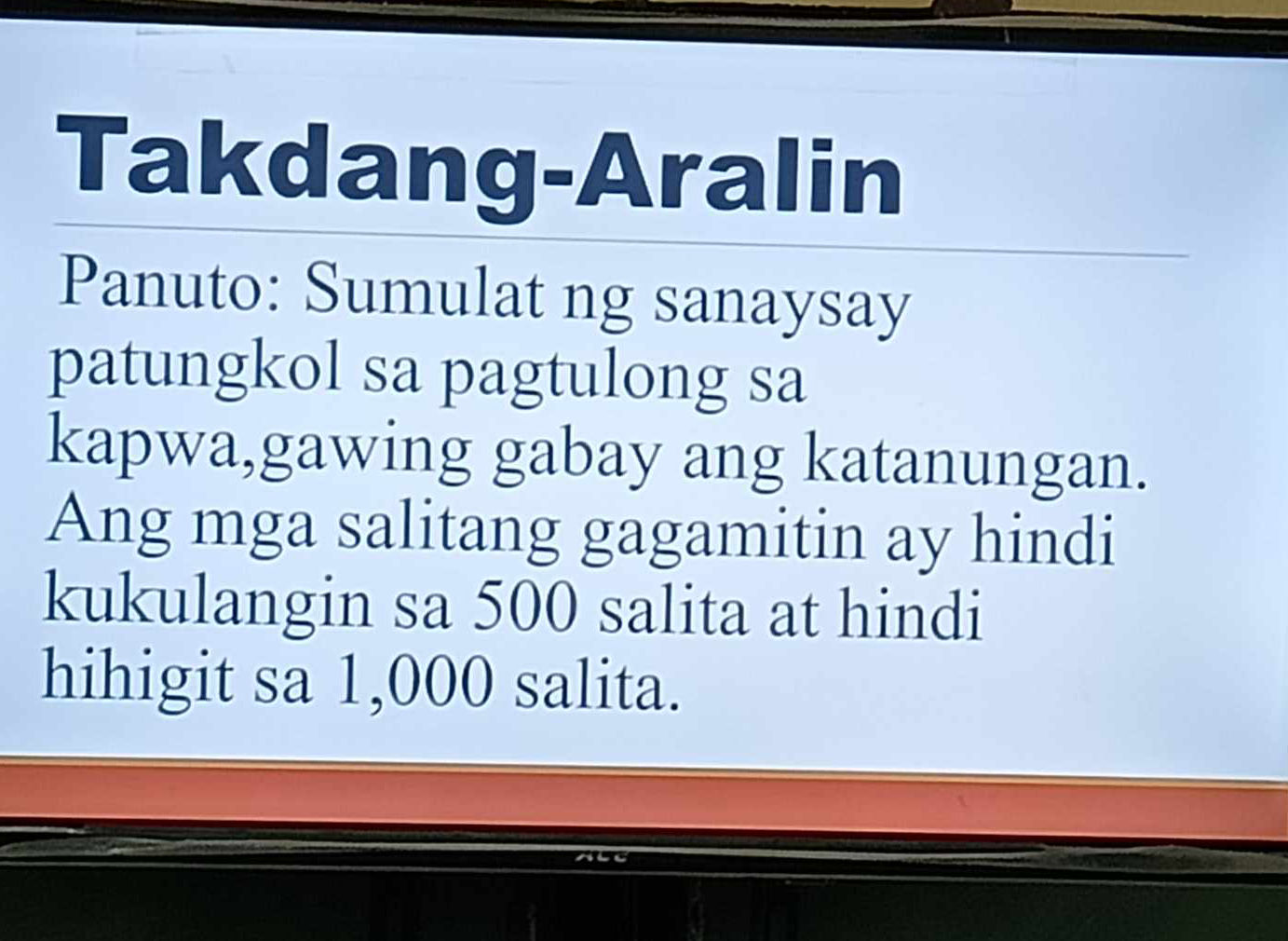 Takdang-Aralin Panuto: Sumulat ng sanaysay | StudyX