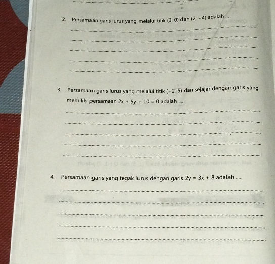 2. Persamaan garis lurus yang melalui titik | StudyX