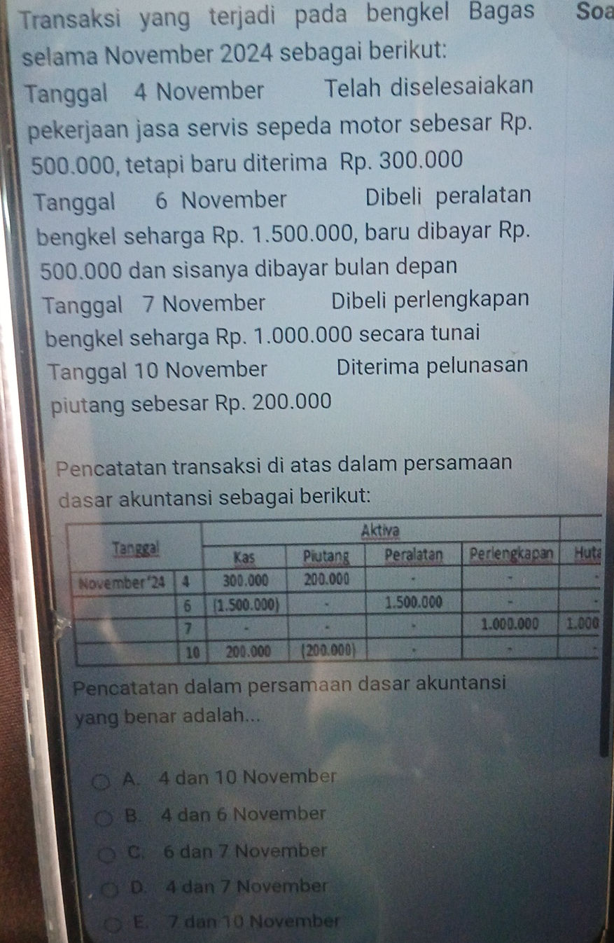 Transaksi yang terjadi pada bengkel Bagas | StudyX