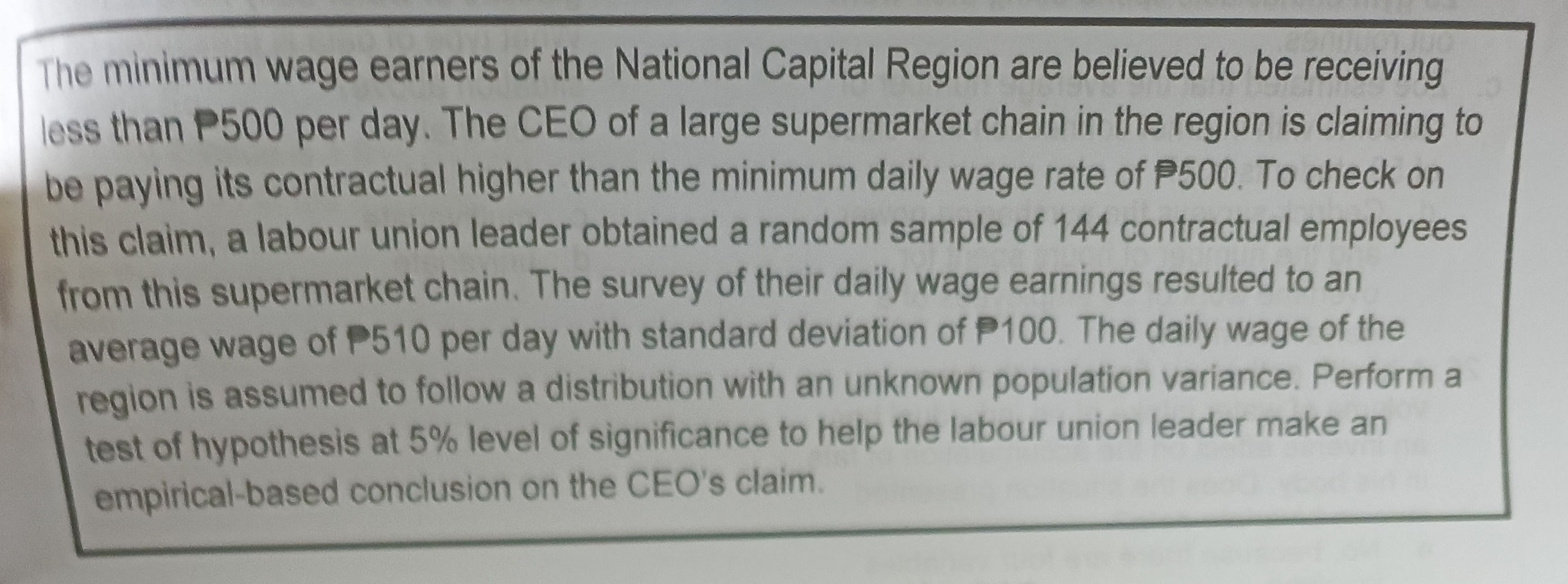 The minimum wage earners of the National | StudyX