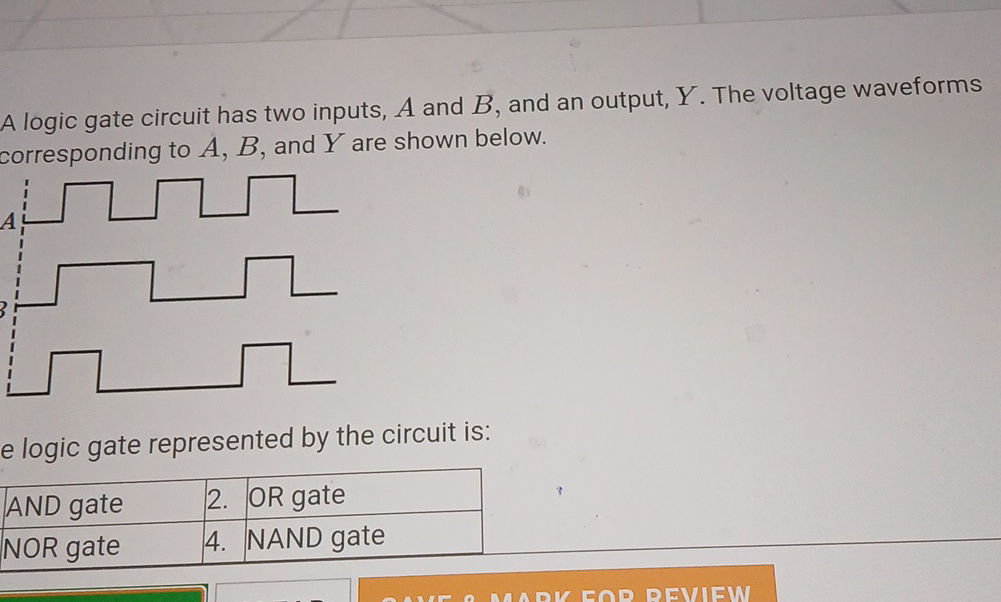 A logic gate circuit has two inputs, A and | StudyX
