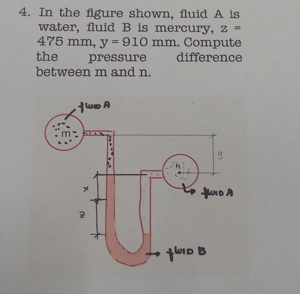 4. In the figure shown, fluid A is water, | StudyX