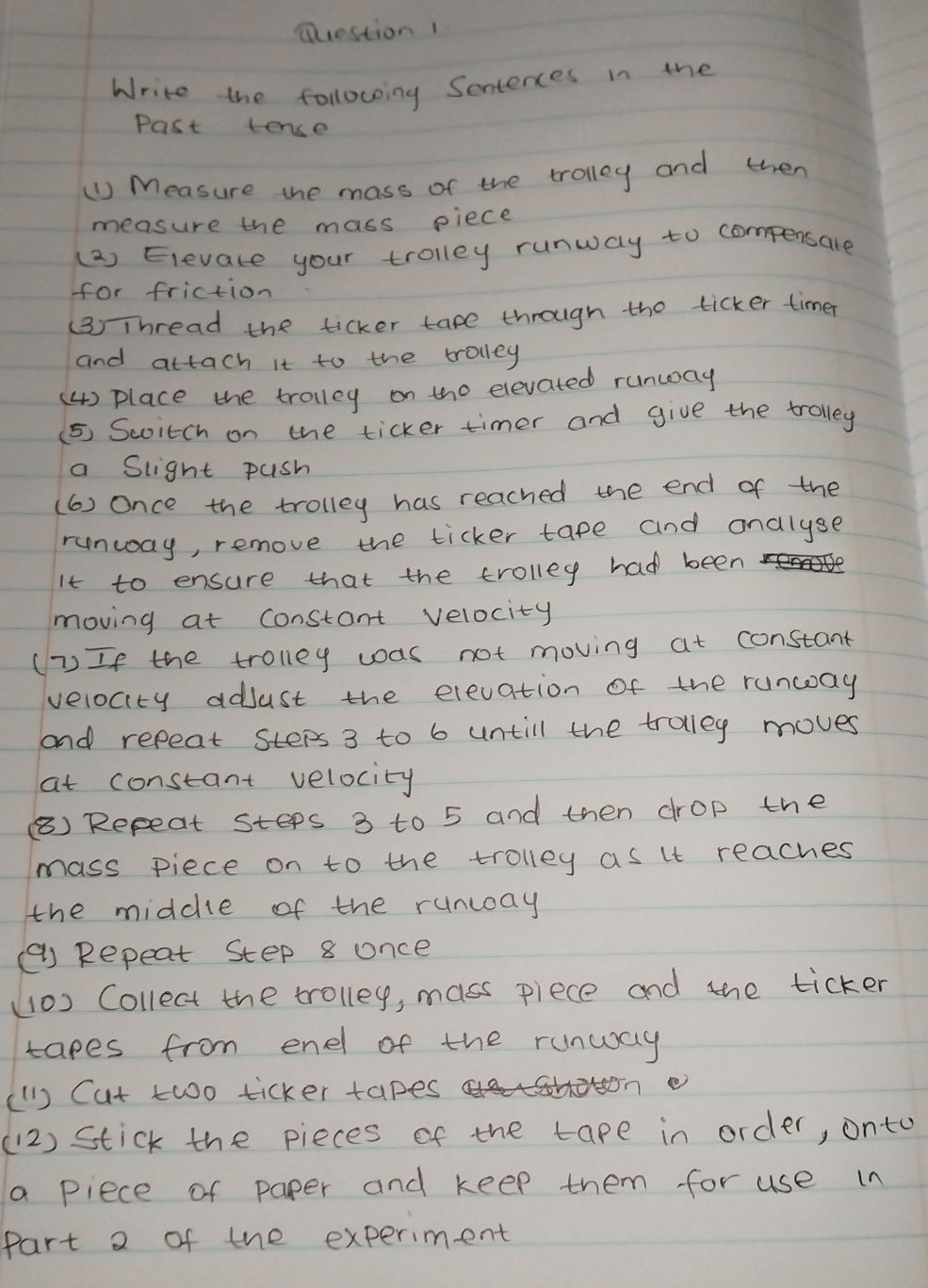 Write the following sentences in the past | StudyX