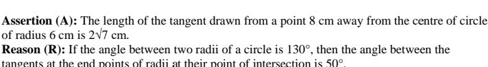 Assertion (A): The length of the tangent | StudyX