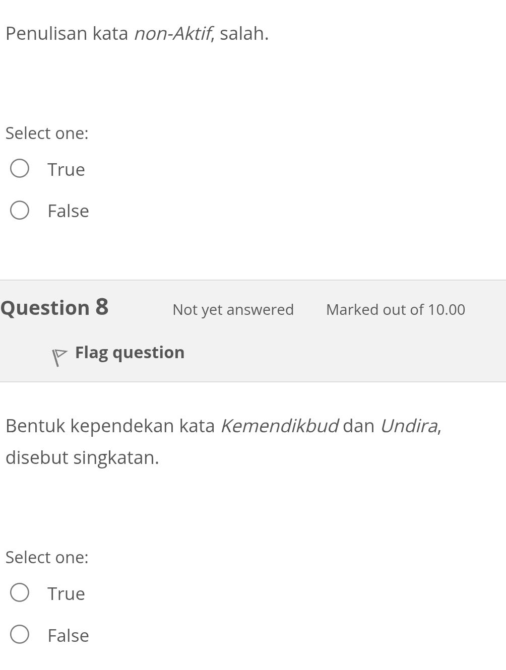 Penulisan kata non-Aktif, salah. Select | StudyX