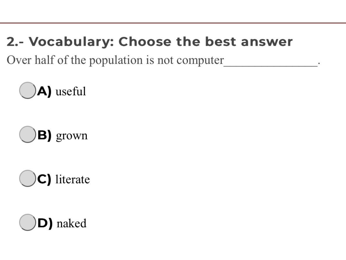 2.- Vocabulary: Choose the best answer Over | StudyX