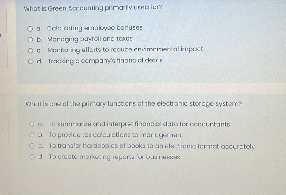 What is Green Accounting primarily used for? | StudyX