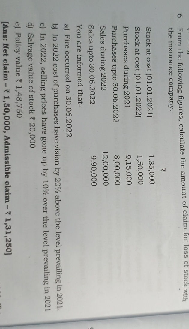 6. From the following figures, calculate the | StudyX