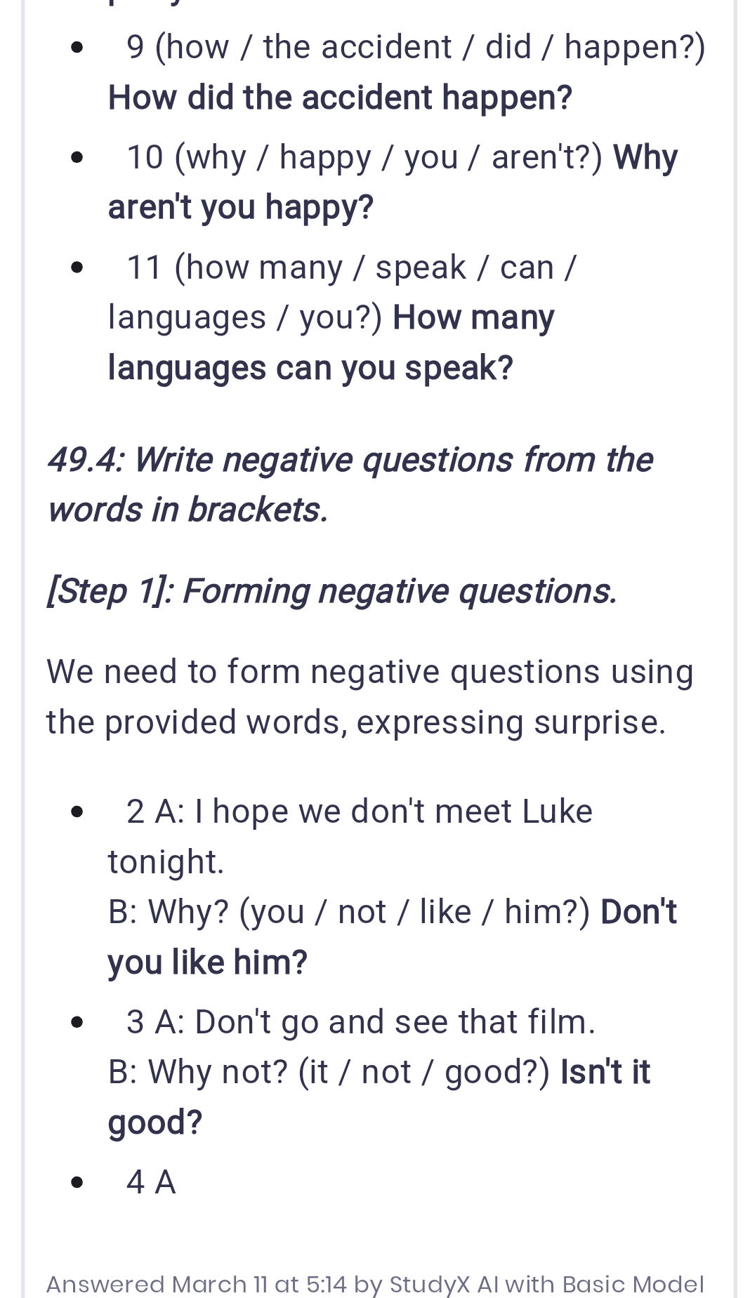 49.4: Write negative questions from the | StudyX
