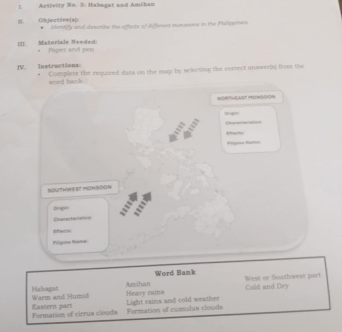 Activity No. 3: Habagat and Amihan | StudyX