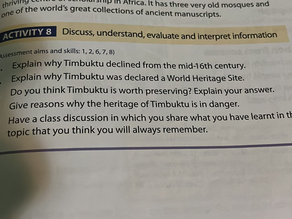 Explain why Timbuktu declined from the | StudyX