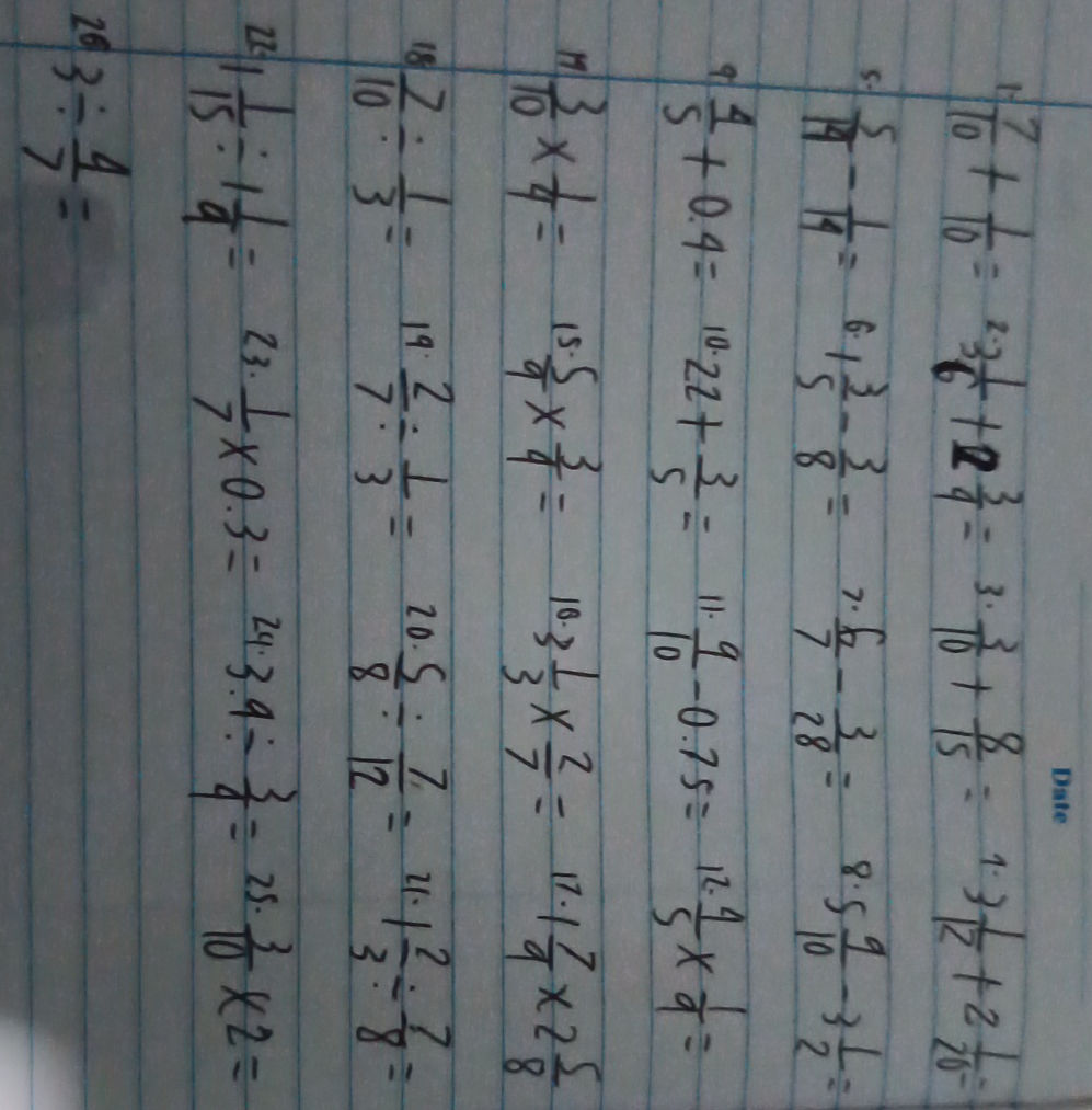 $ {7}{10} + {1}{10} = $ $ {3}{4} + {8}{15} | StudyX