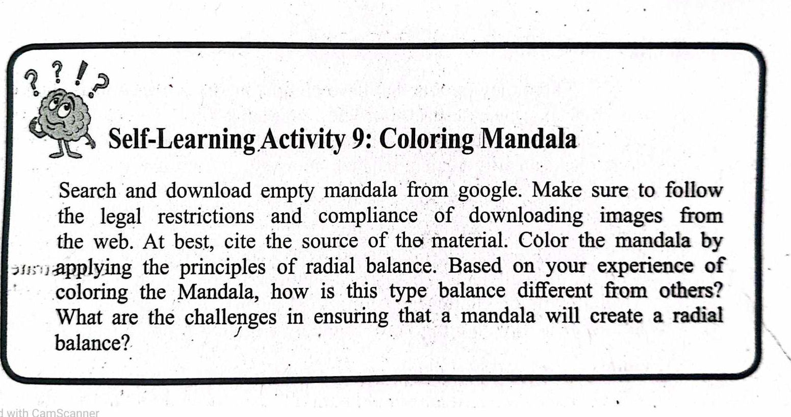 Self-Learning Activity 9: Coloring Mandala | StudyX