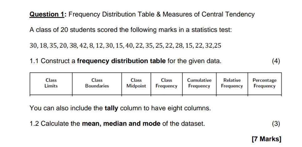 Question 1: Frequency Distribution Table | StudyX