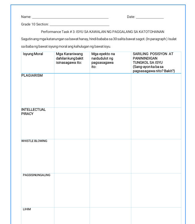 Performance Task # 3: ISYU SA KAWALAN NG | StudyX