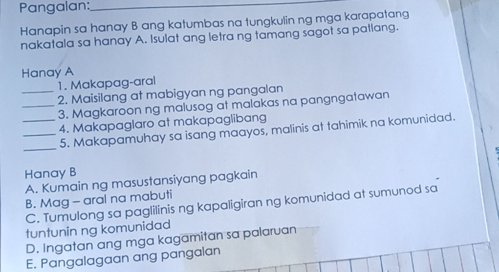 Pangalan: Hanapin sa hanay B ang katumbas | StudyX
