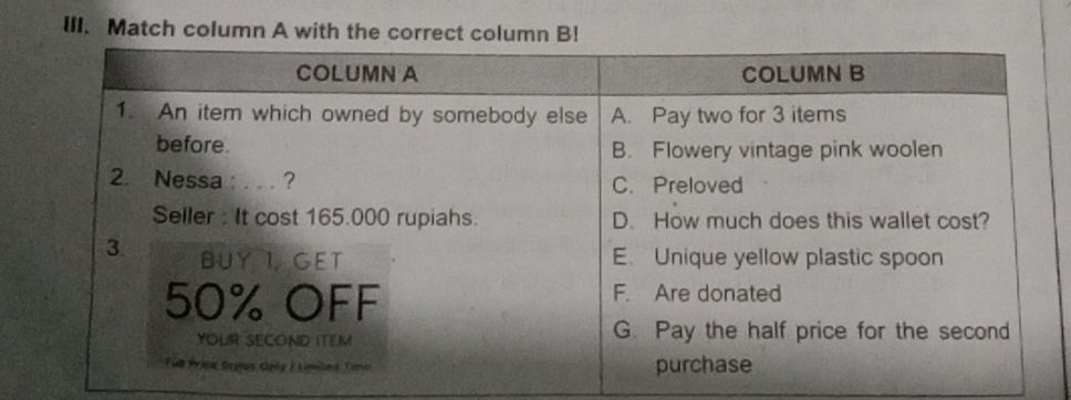 III. Match column A with the correct column | StudyX