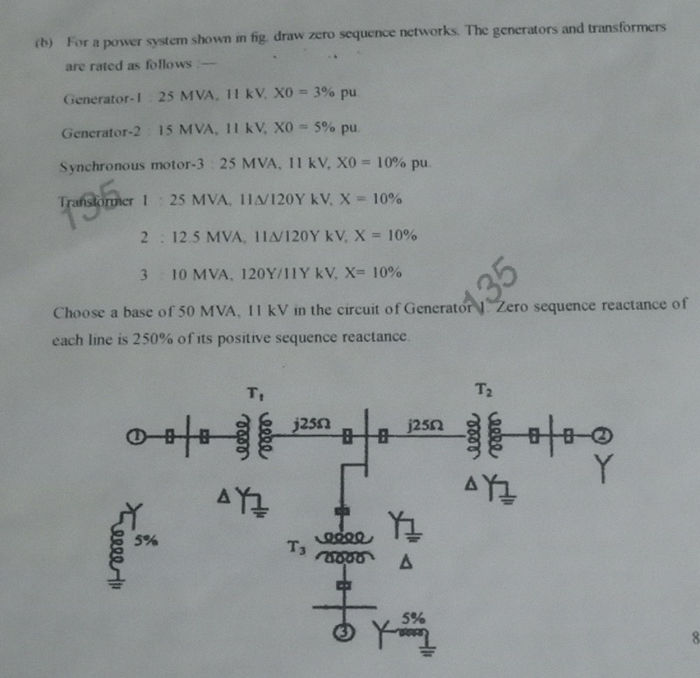 (b) For a power system shown in fig. draw | StudyX