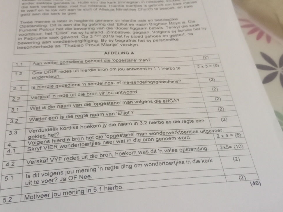 AFDELING A 1.1 Aan watter godsdiens behoort
