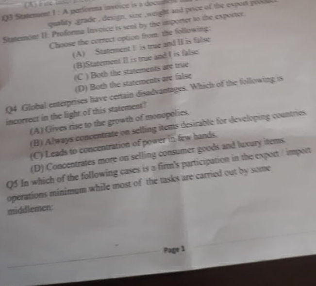 Q3 Statement I: A performa invoice is a | StudyX