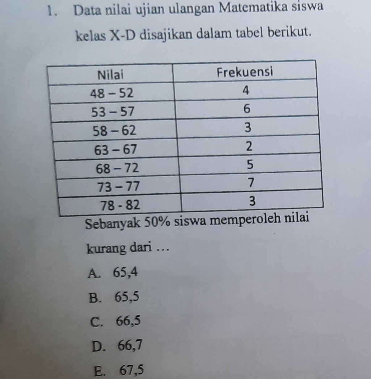1. Data nilai ujian ulangan Matematika siswa | StudyX