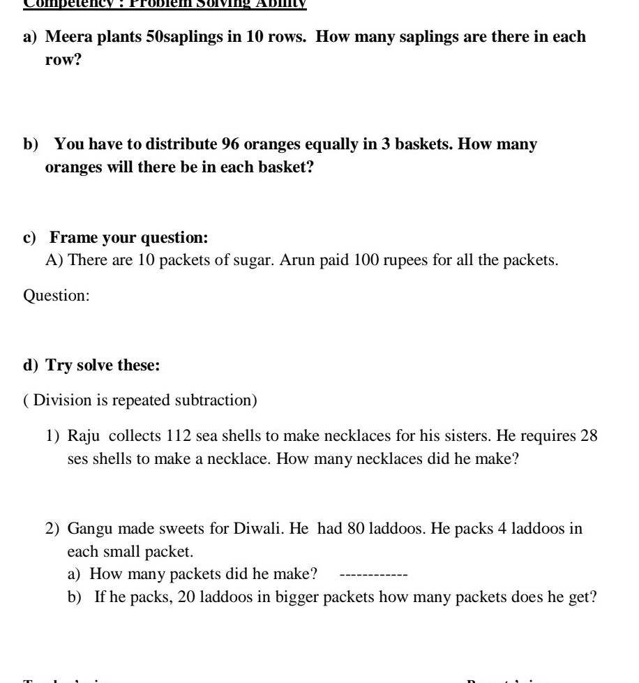 a) Meera plants 50 saplings in 10 rows. How | StudyX