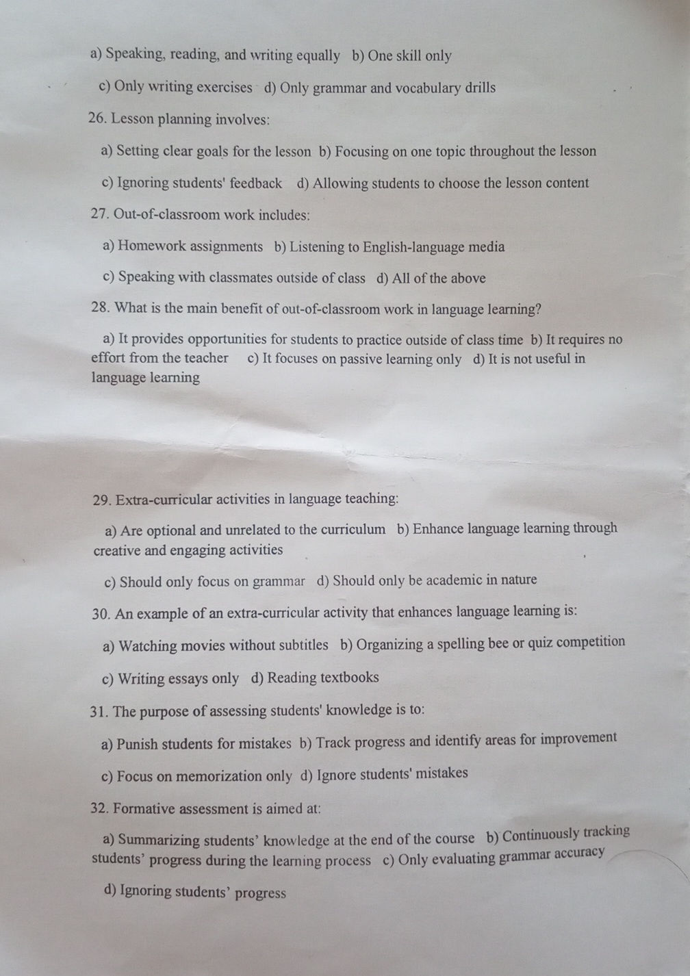 26. Lesson planning involves: a) Setting | StudyX
