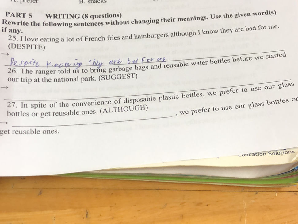 PART 5 WRITING (8 questions) Rewrite the | StudyX