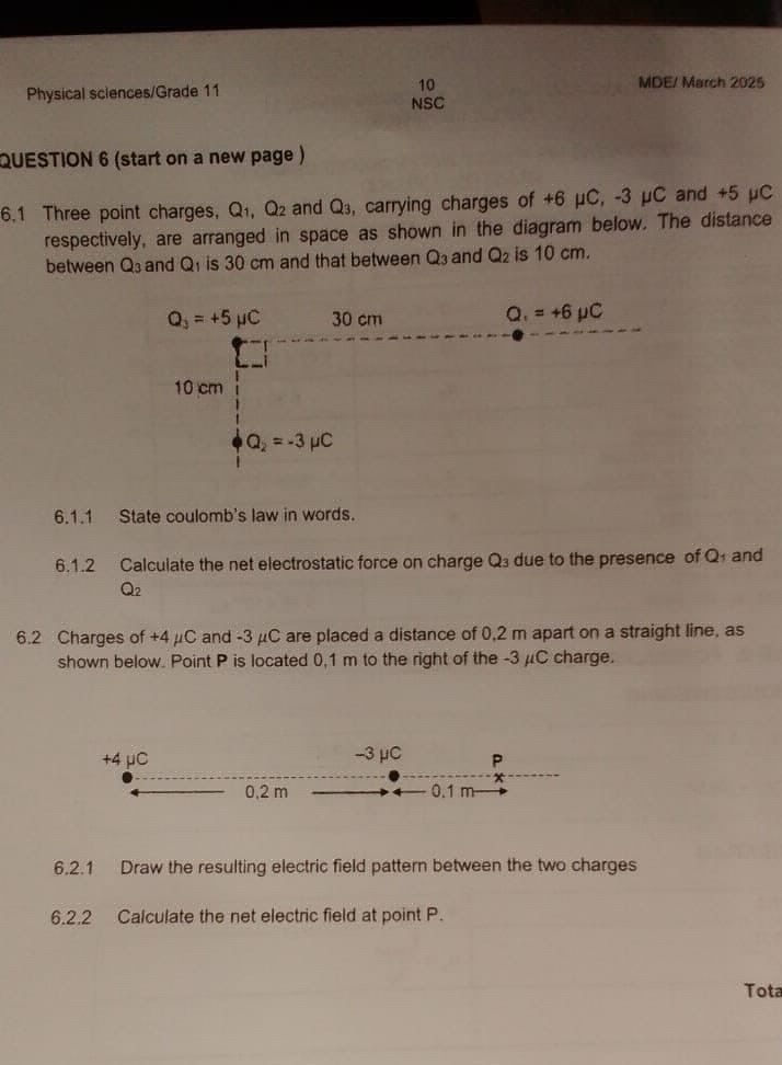 6.1 Three point charges, Q1, Q2 and Q3, | StudyX