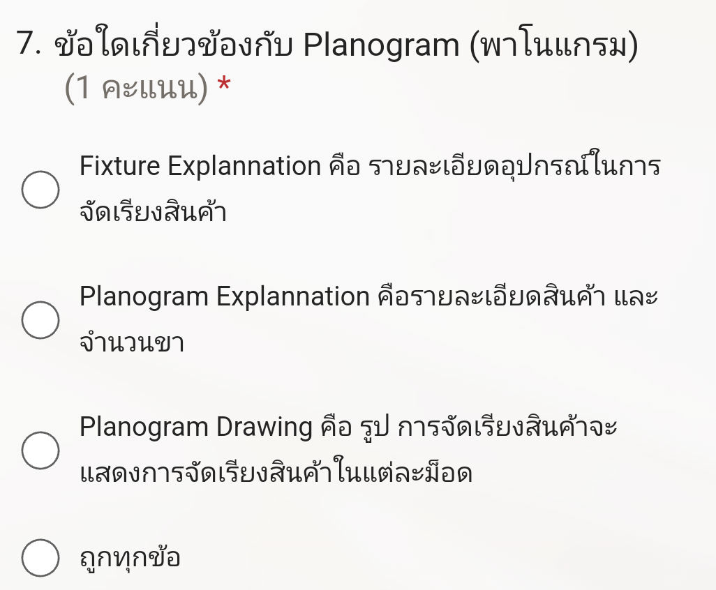 ข้อใดเกี่ยวข้องกับ Planogram (พาโนแกรม) (1