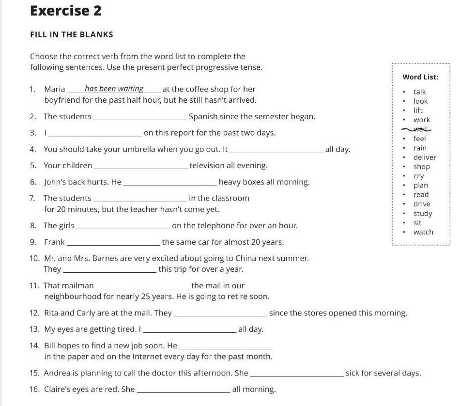 Exercise 2 FILL IN THE BLANKS Choose the | StudyX