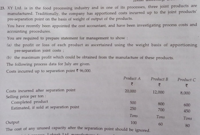 23. XY Ltd. is in the food processing | StudyX
