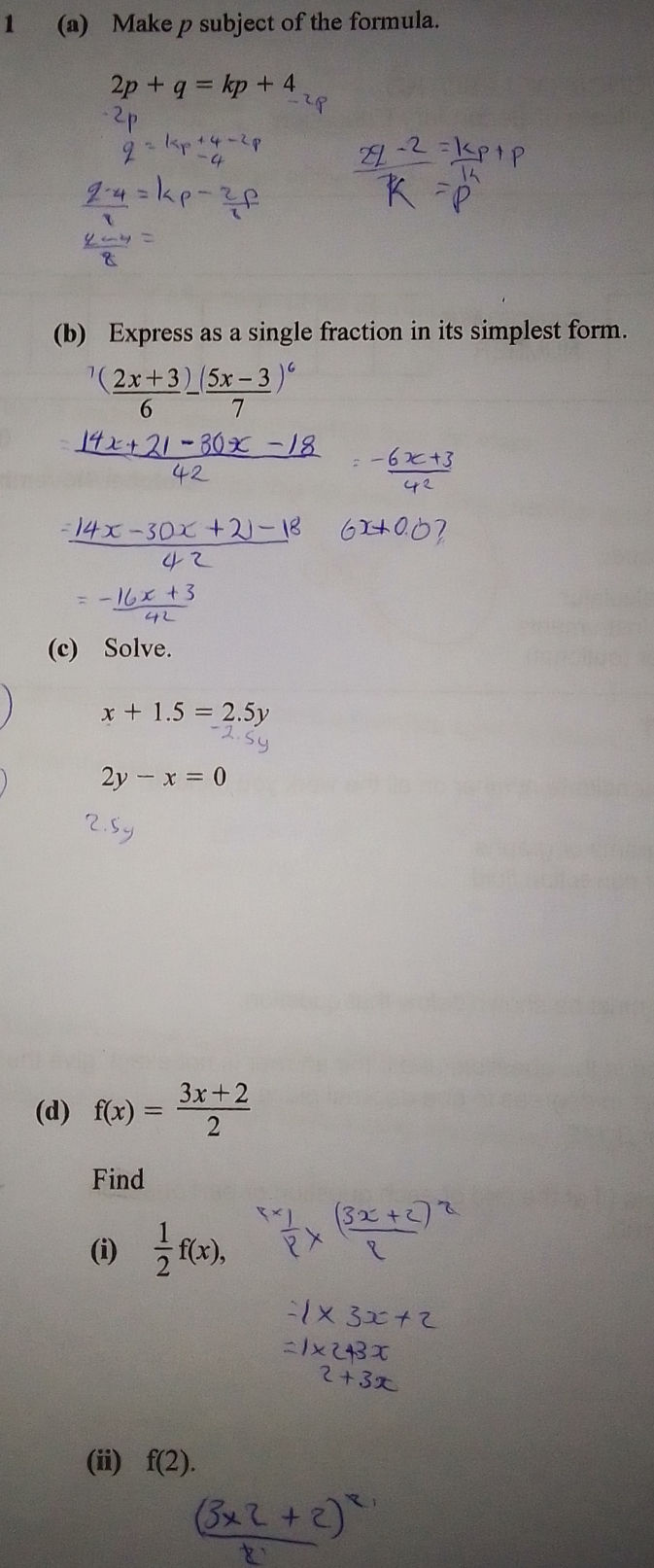 (a) Make p subject of the formula. 2p + q = | StudyX