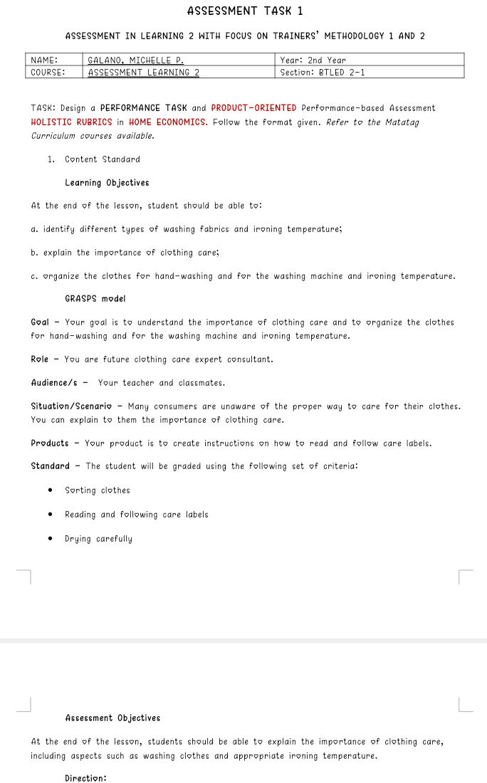 ASSESSMENT TASK 1 ASSESSMENT IN LEARNING 2 | StudyX