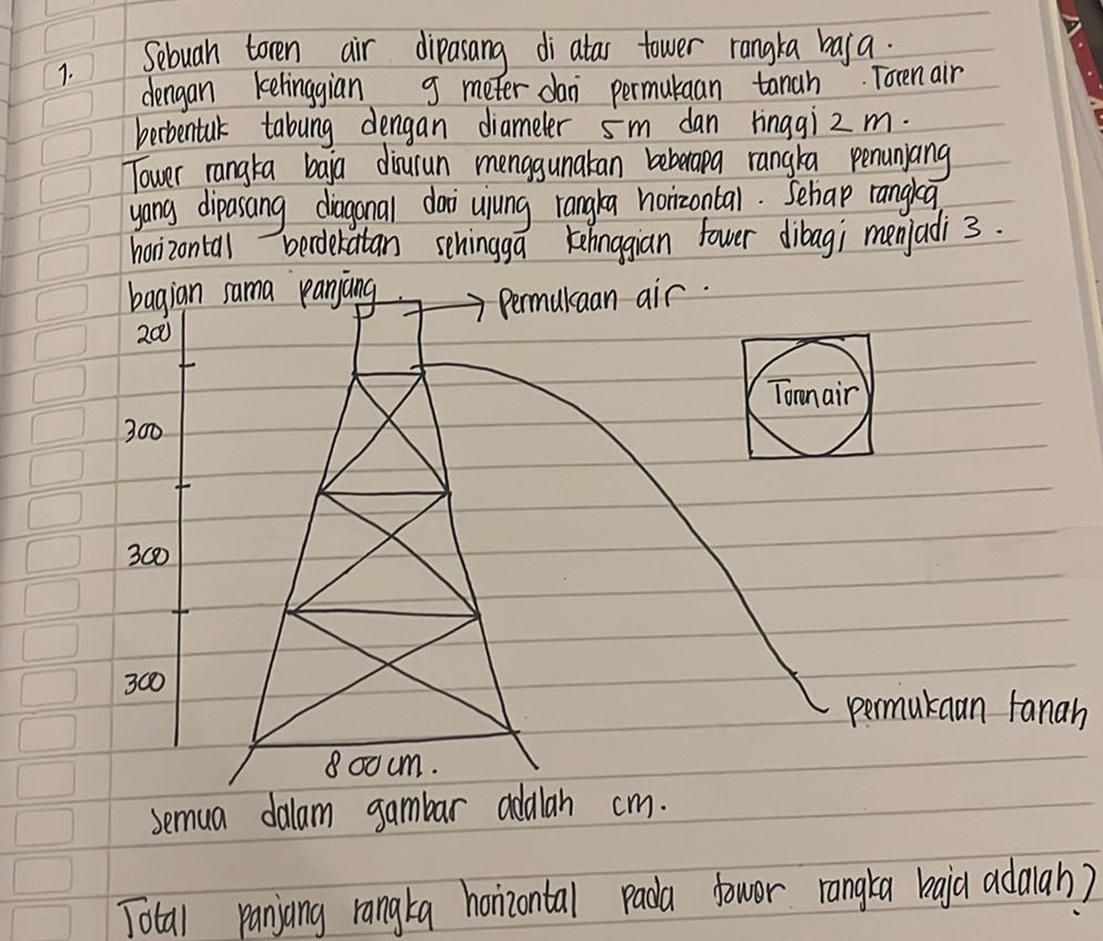1. Sebuah toren air dipasang di atas tower | StudyX
