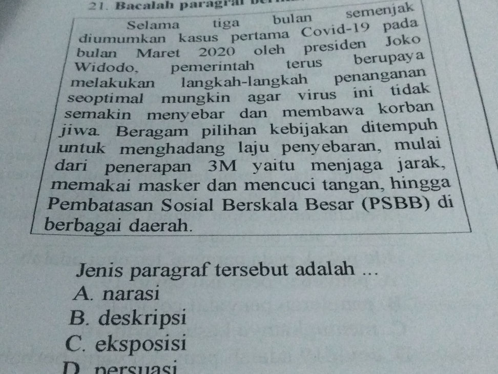 21. Bacalah paragraf berikut. Selama tiga | StudyX