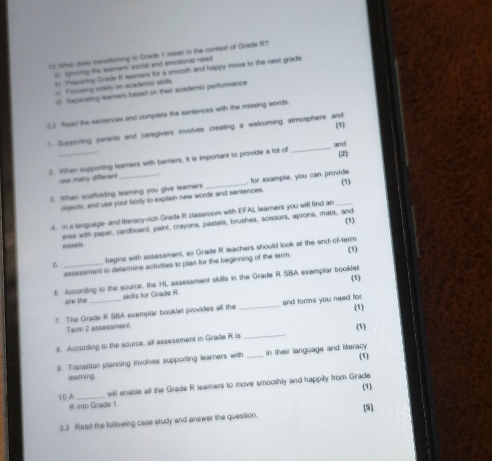 What does transitioning to Grade 1 mean in | StudyX